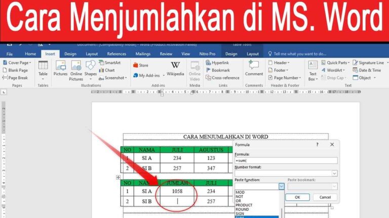 Cara Menjumlahkan Angka di Word Secara Otomatis dan Manual